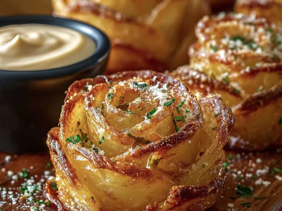 Crispy Parmesan Potato Roses with Truffle-Honey Dip