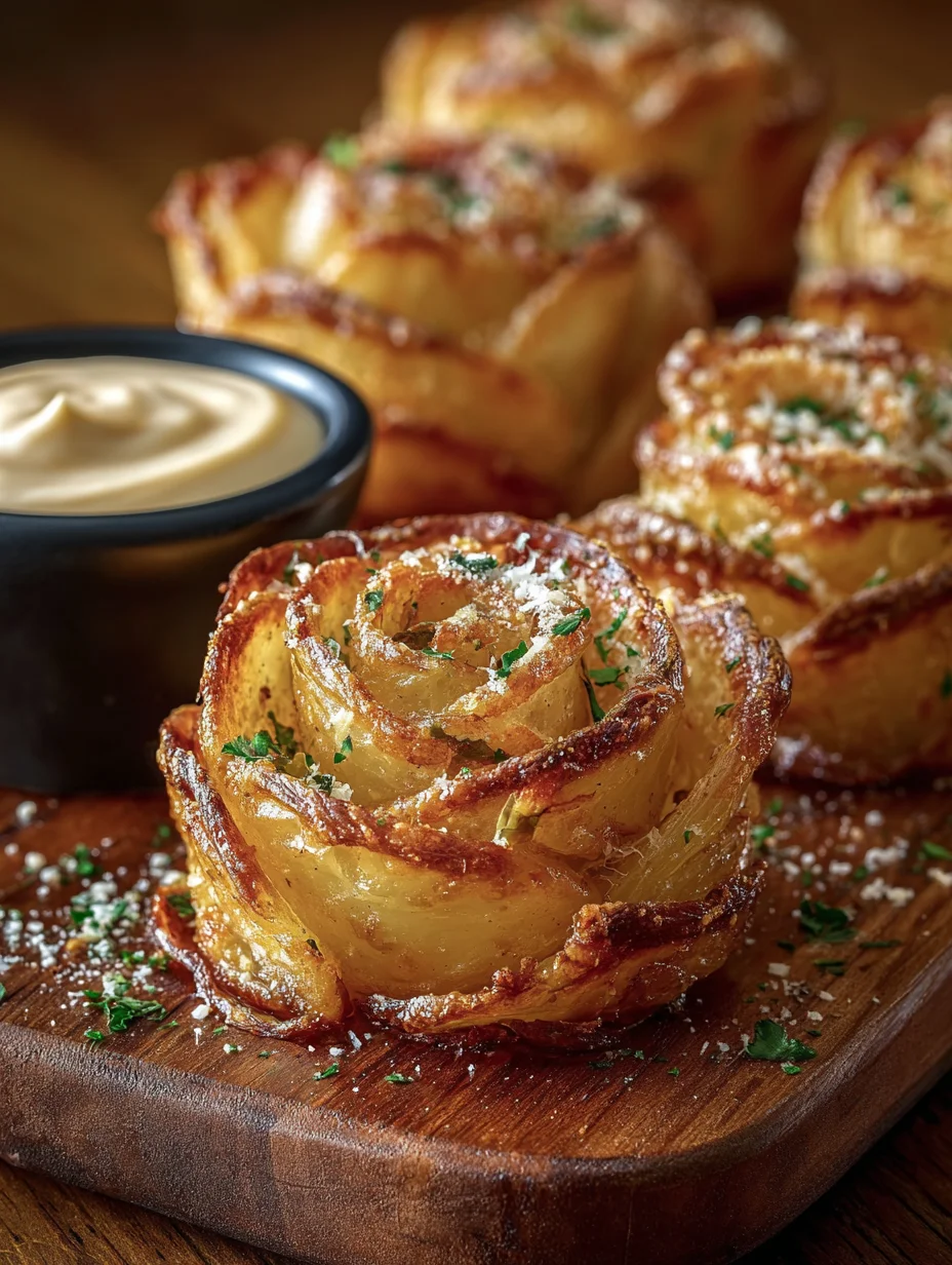 Crispy Parmesan Potato Roses with Truffle-Honey Dip