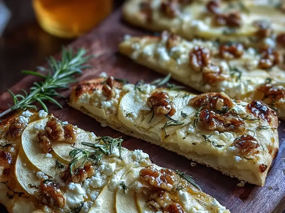 Apple Feta Walnut Flatbread with Rosemary Honey Drizzle