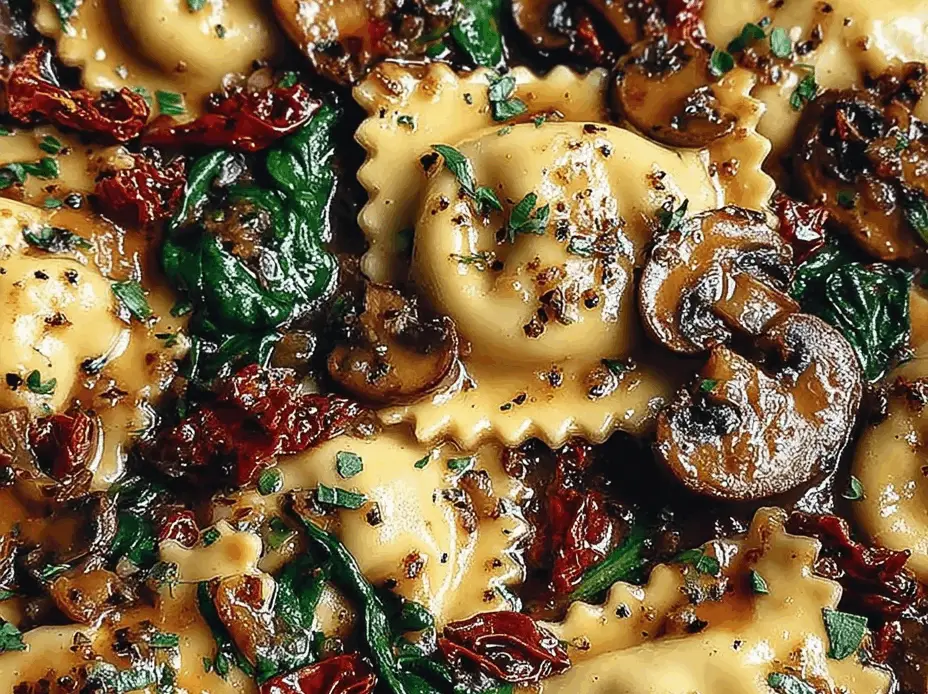 Cheesy Ravioli with Spinach & Mushrooms | Creamy Mediterranean Pasta