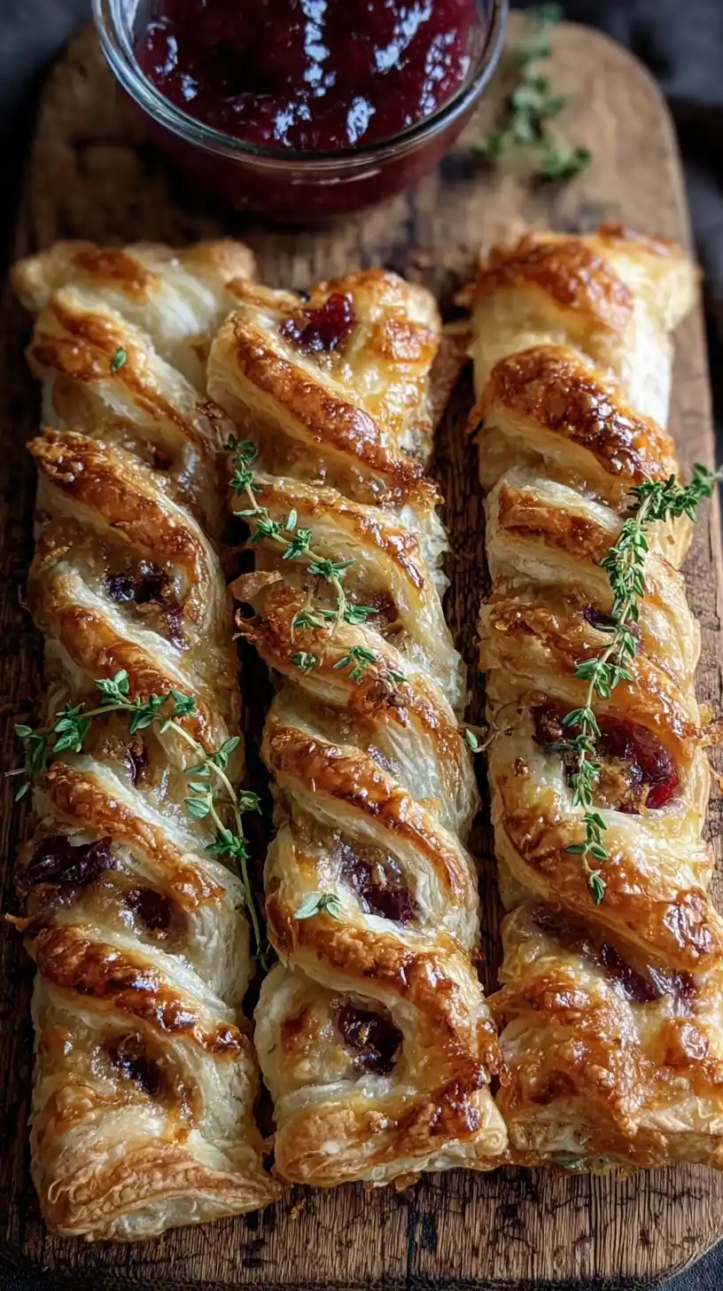 Cranberry Brie and Thyme Puff Pastry Twists Recipe