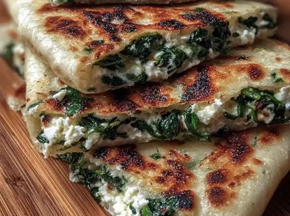 Creamy Feta Spinach Stuffed Flatbread | Easy & Cheesy Recipe