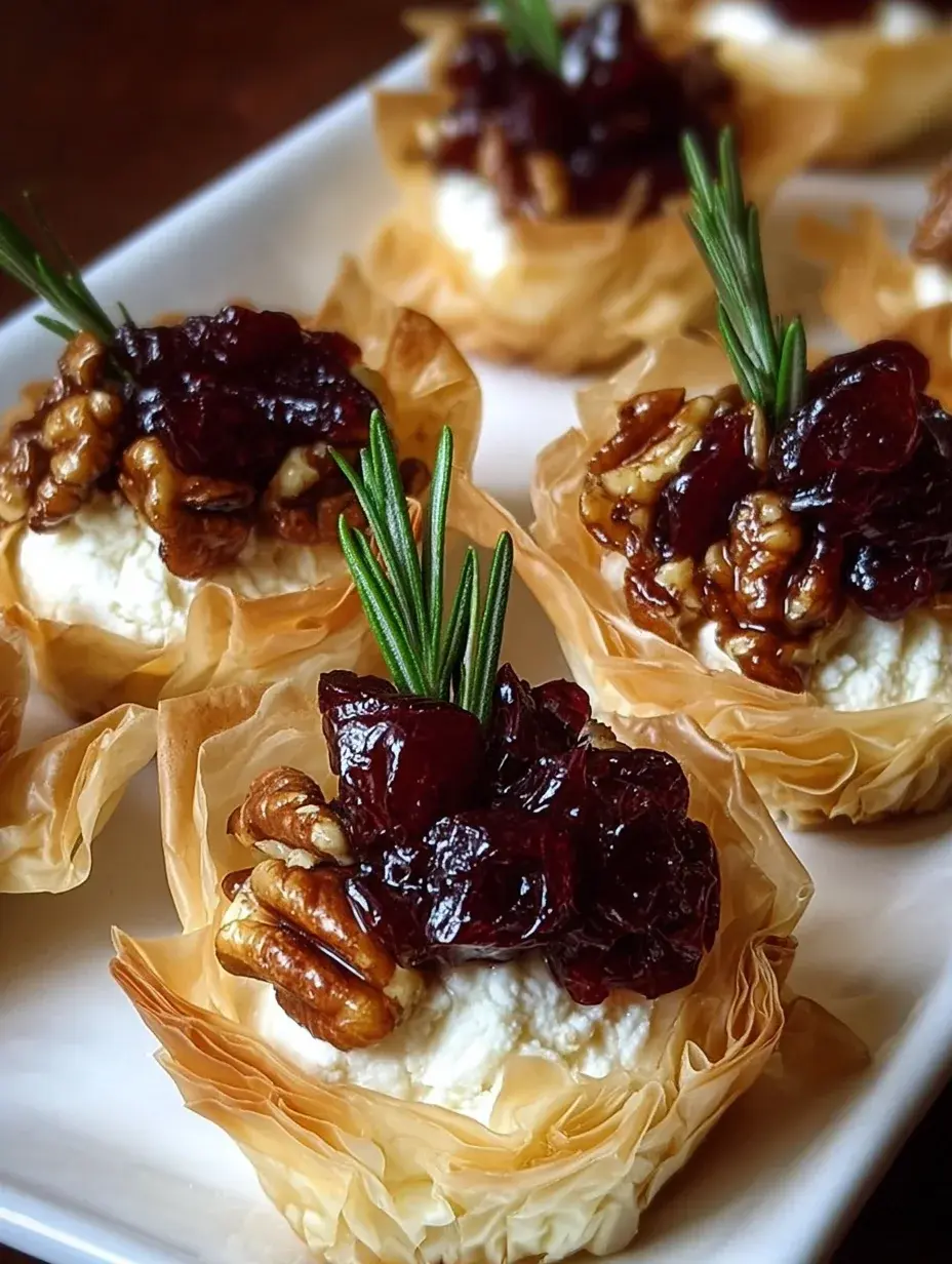 Mini Phyllo Cups with Brie, Pecans & Cranberry Drizzle | Easy Holiday ...