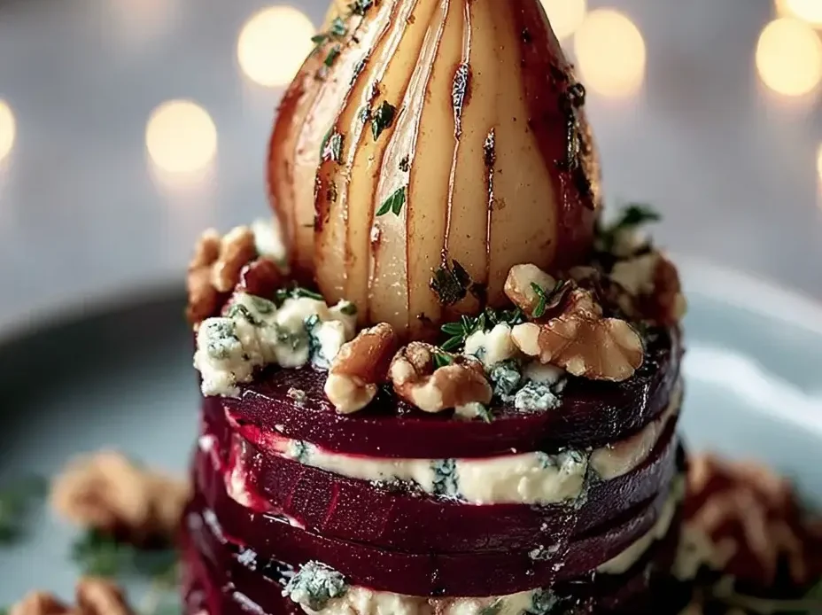 Roasted Beet Blue Cheese Towers with Pear Recipe