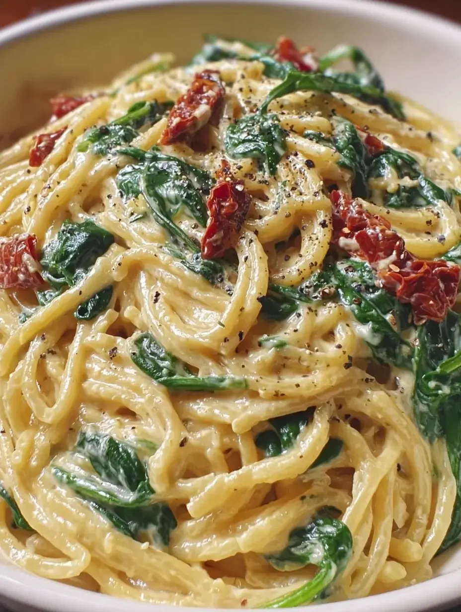 Spaghetti Spinach with Sun-Dried Tomato Cream Sauce