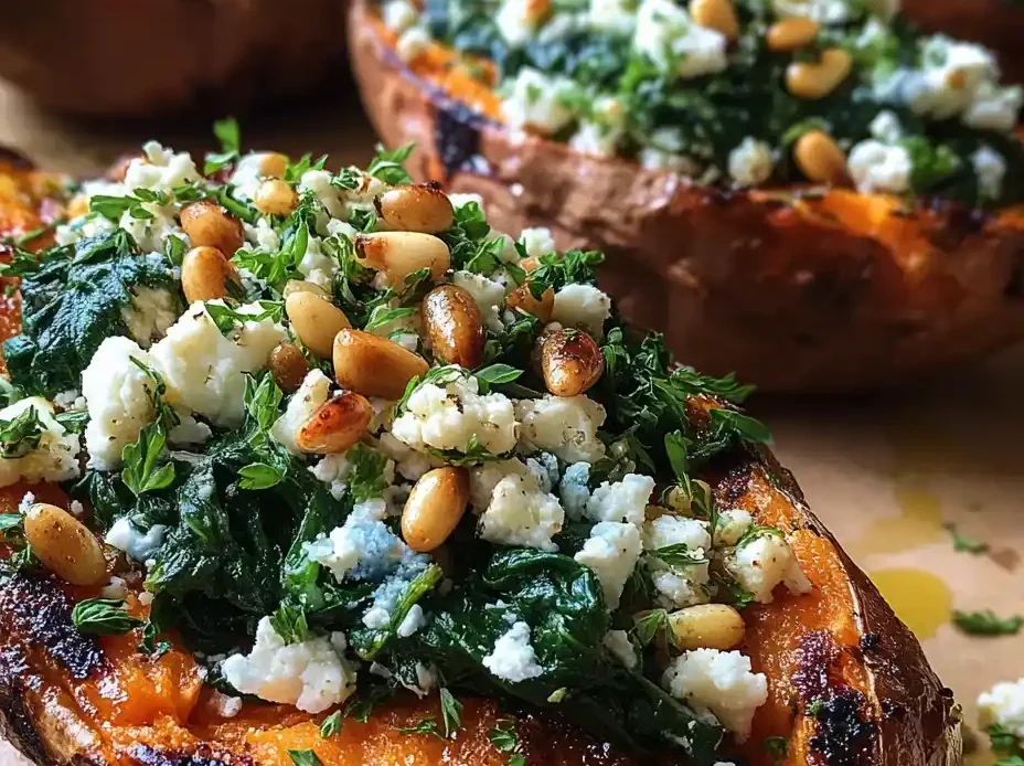 Stuffed Sweet Potatoes with Spinach & Feta Recipe