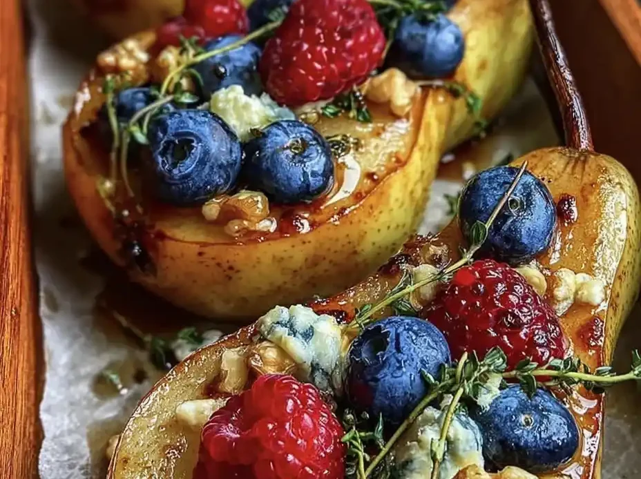 Baked Pears with Berries, Honey & Blue Cheese Recipe