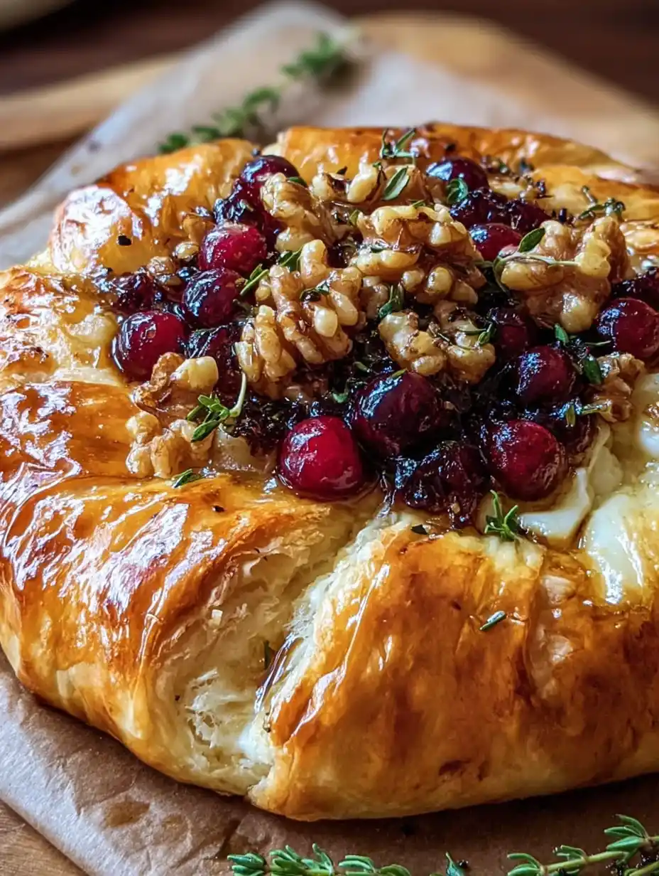 Cheesy Brie Tart with Cranberries, Walnuts & Hot Honey