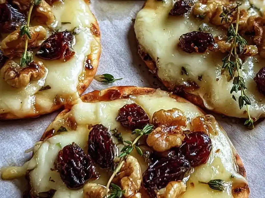 Mini Brie Cranberry Walnut Pizzas & Hot Honey