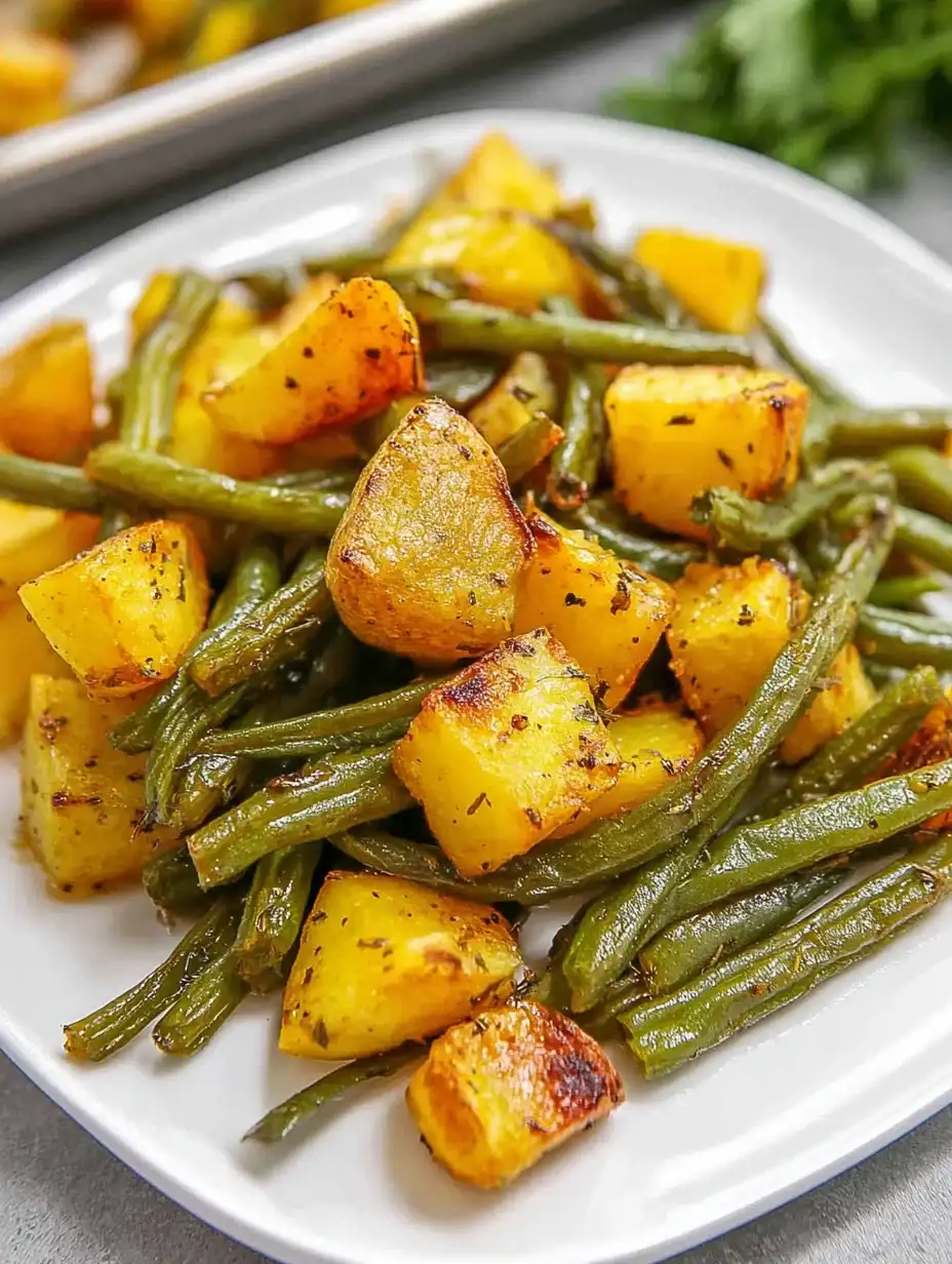 Roasted Potatoes and Green Beans (Crispy & Garlicky!)