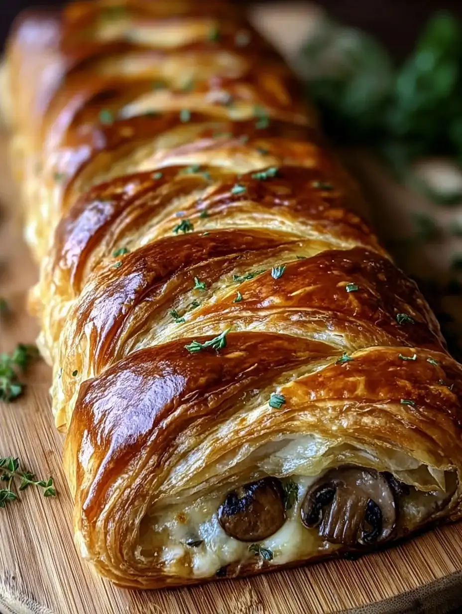 Savory Mushroom & Gruyère Puff Pastry Braid Recipe