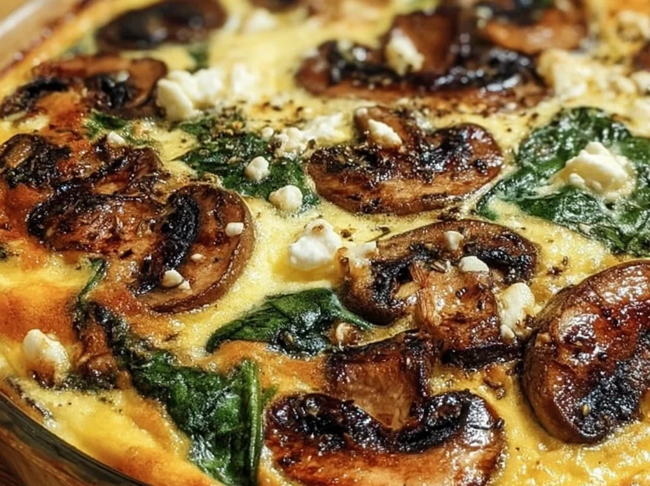 Spinach and Feta Crustless Mushroom Quiche Recipe