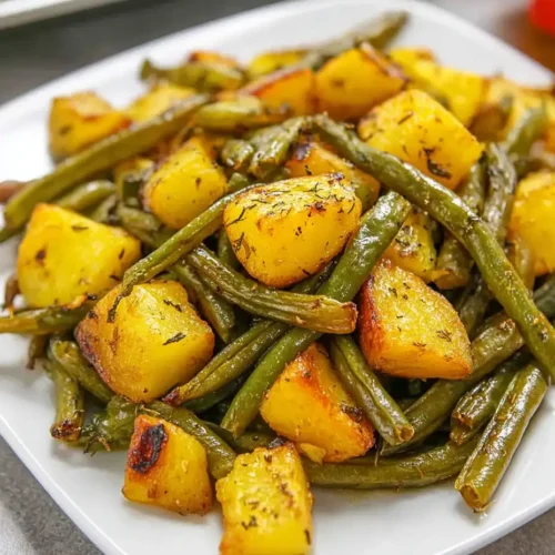 Roasted Potatoes and Green Beans (Crispy & Garlicky!)