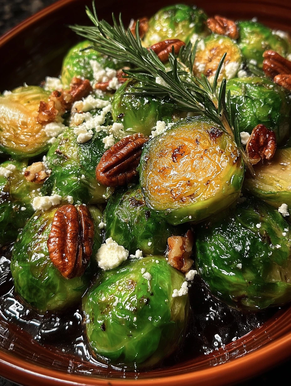 Caramelized Brussels Sprouts with Feta & Cranberry Glaze