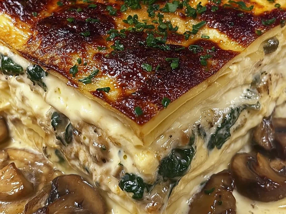 Cottage Cheese Mushroom and Spinach Lasagna Bake (No Noodles)