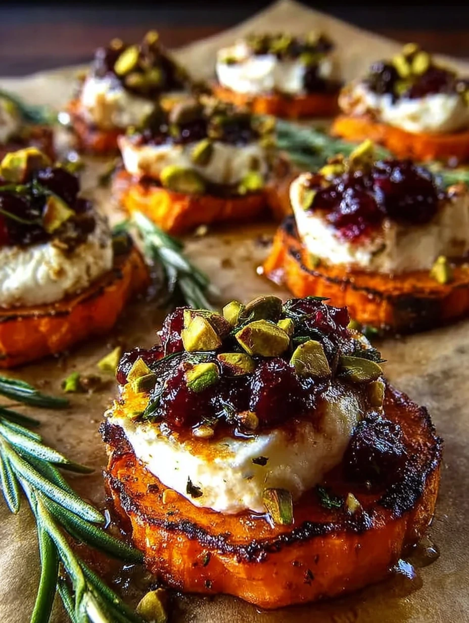 Sweet Potato Rounds with Brie, Cranberry & Pistachio